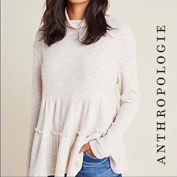 Anthropologie | Tops | Anthropologie Eri Ali Bronte Waffle Thermal Ruffle Tiered Tunic In Cream ...